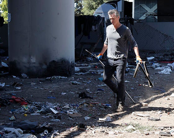 Gov. Newsom at homeless encampment cleanup | UCR News | UC Riverside
